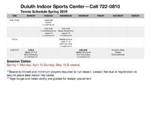 2019 DISC Spring Tennis Schedule – Duluth Indoor Sports Center